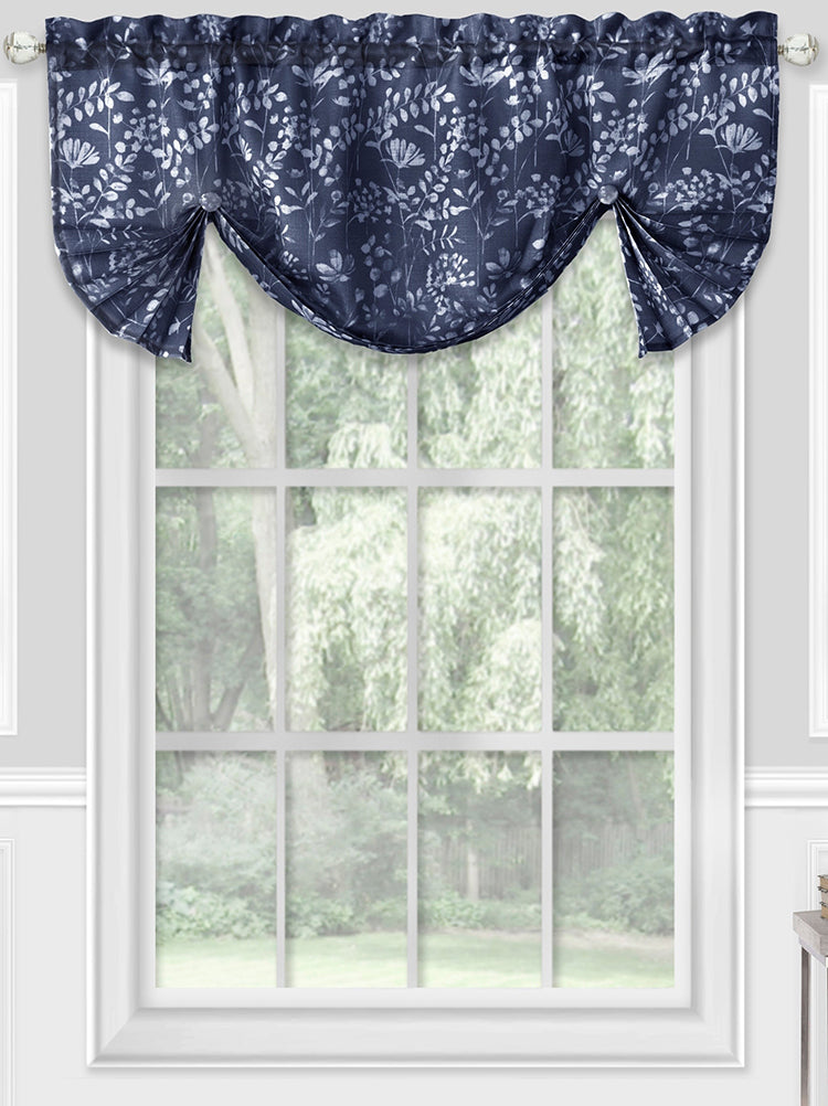Achim - Charlotte Shaped Valance - Navy - Kitchen Valances – Swags Galore