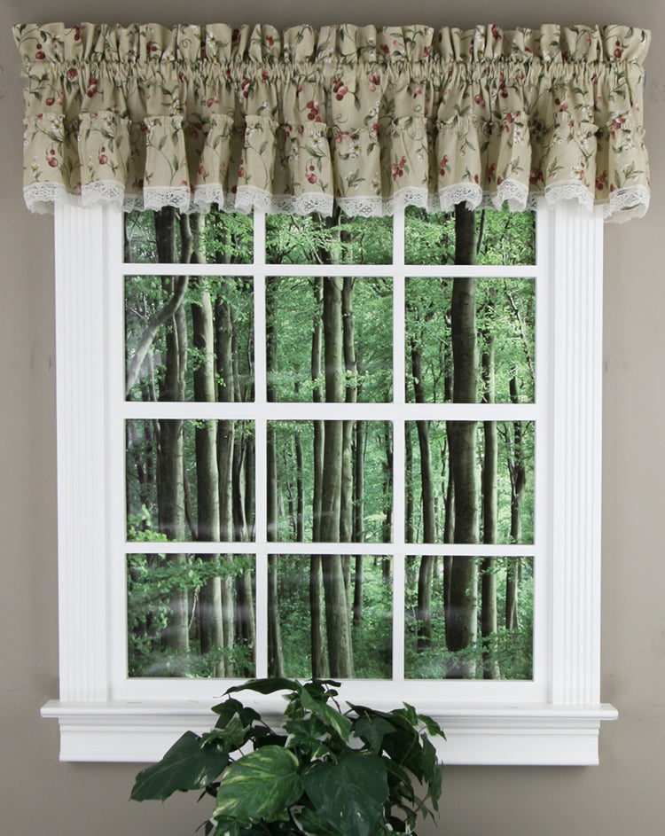 Ellis Curtains | Cherries Ruffled Valance | Natural - Kitchen Valances ...