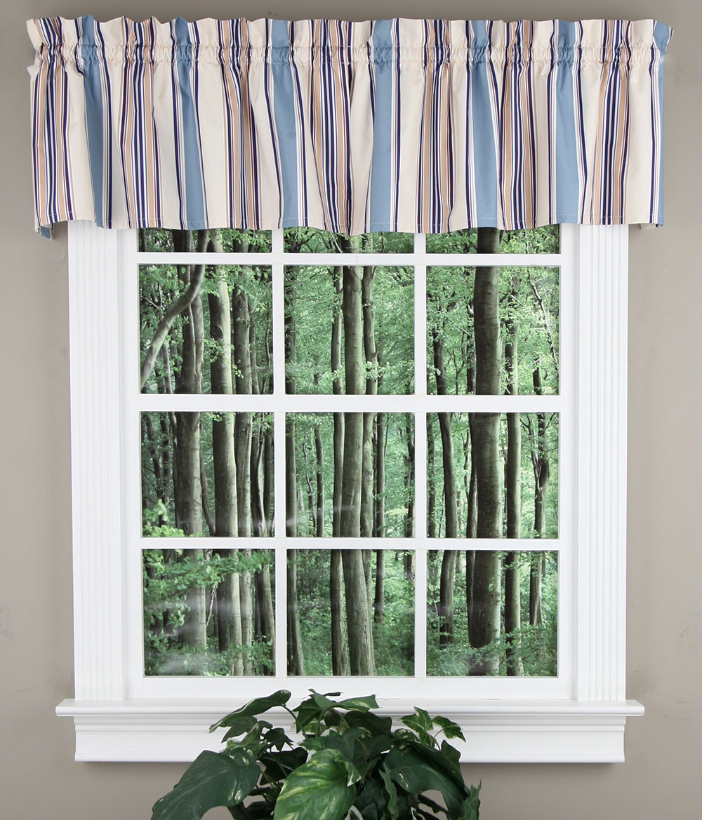 Concord Stripe Window Valance | Blue | Curtain Store - Kitchen Valances ...