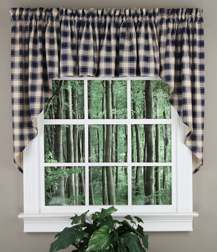 Curtain Store - Country Check Swag Curtains - Navy - Jabot & Swag ...