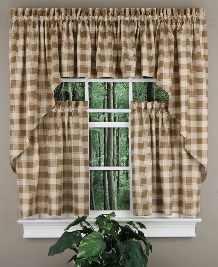 Country Check Window Curtains - Camel - Swags Galore - Kitchen Country ...