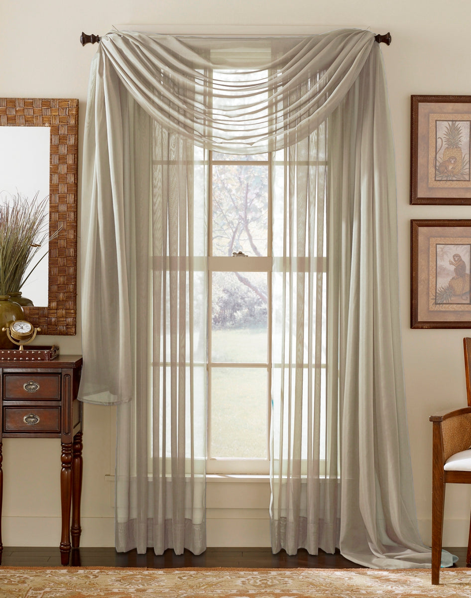 Sheer Voile Elegance Curtain & Scarf Panel | Silver - Contemporary ...