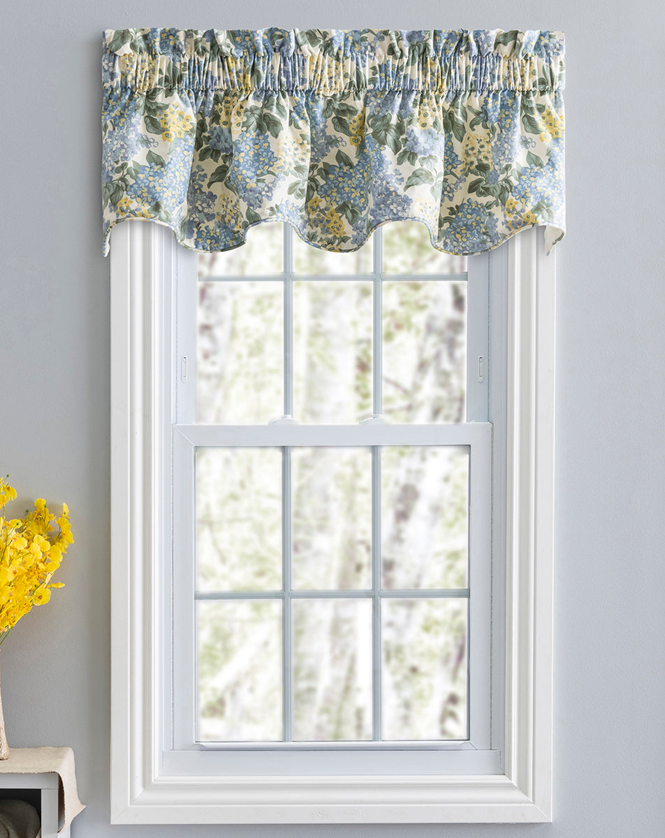 Hydrangea Floral Lined Valance - Blue & Yellow - Kitchen Valances ...
