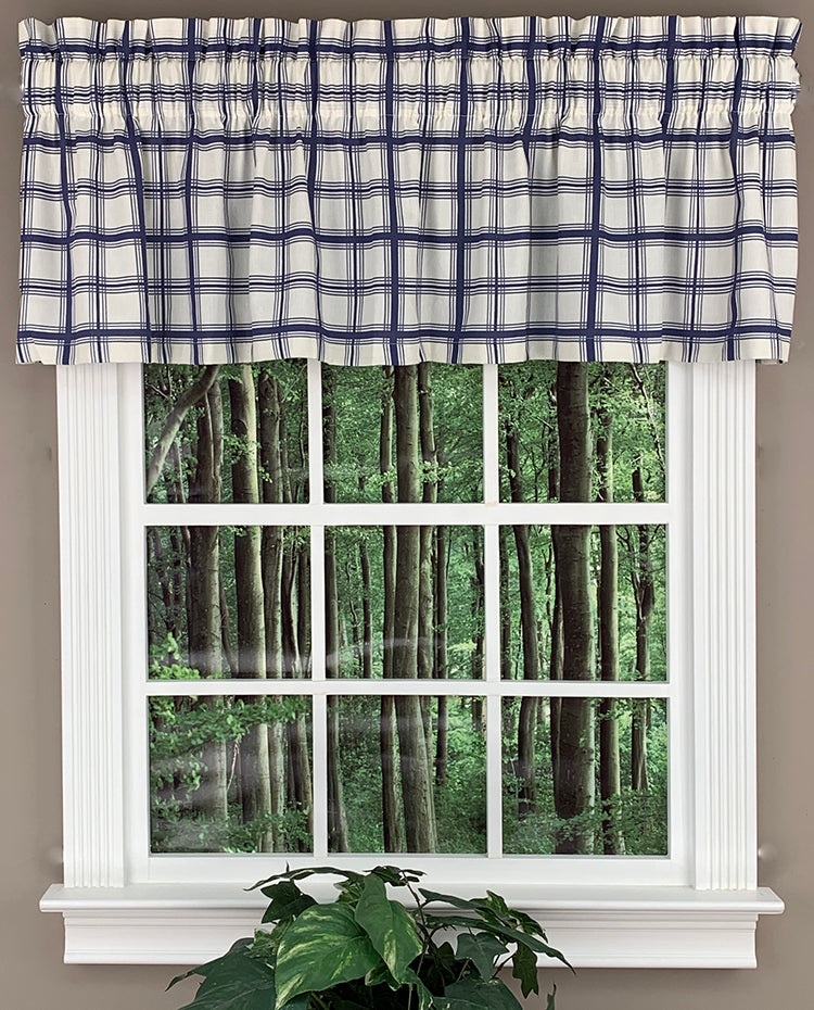 A.L Ellis Curtains - Logan Plaid Valance - Blue - Kitchen Valances ...