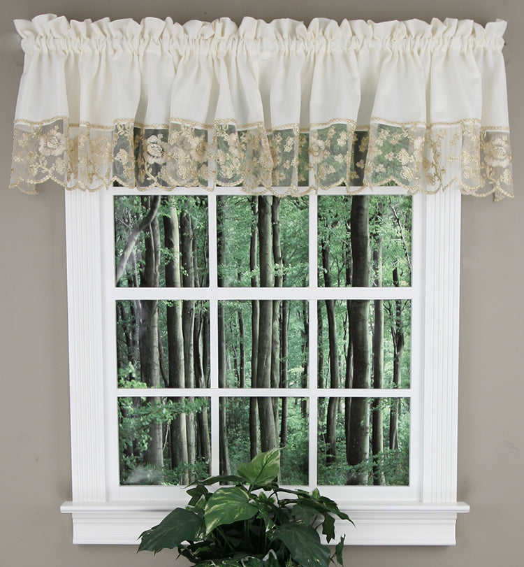 Maribel Embroidered Valance - Gold - RHF - Kitchen Valances – Swags Galore