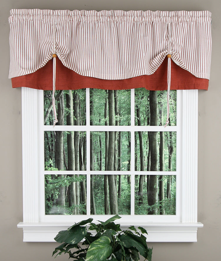 Plaza Stripe Valance - Brick - Swags Galore - Kitchen Valances