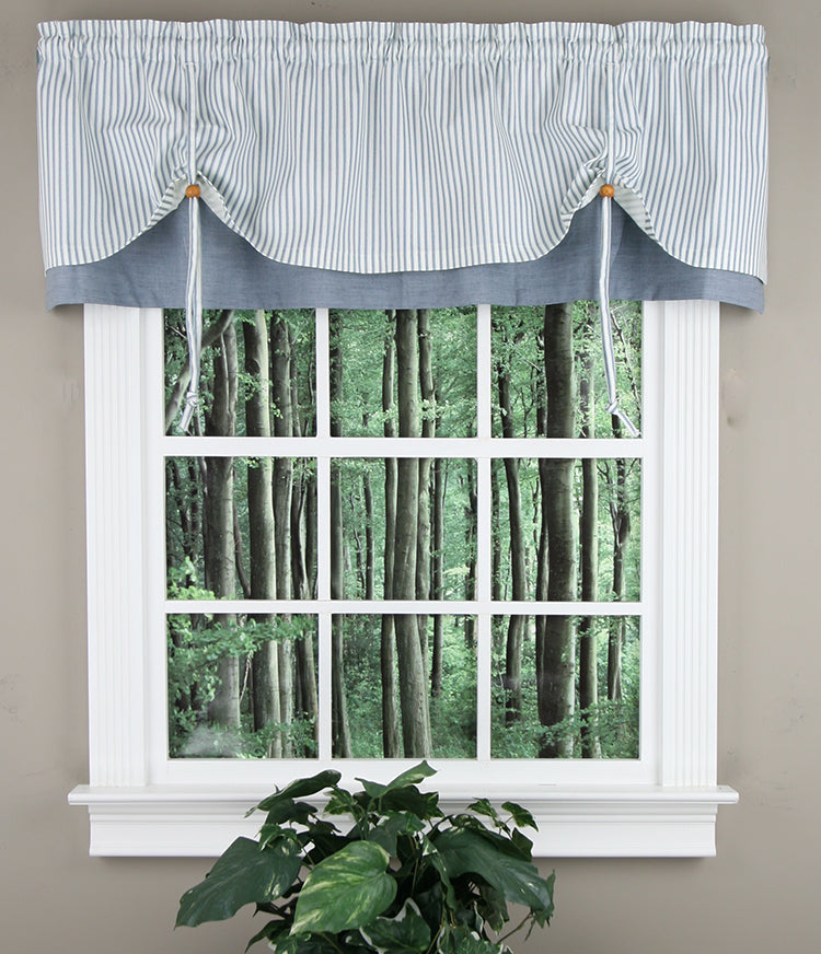 Plaza Stripe Tie-Up Layered Valance - Blue - Kitchen Valances – Swags ...