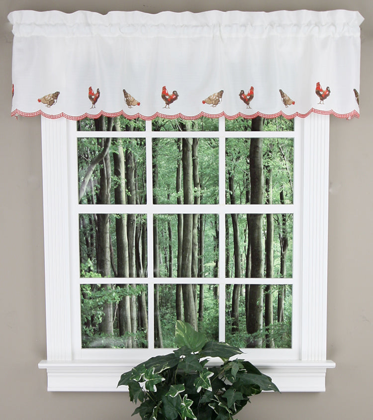 Roosters Straight Embroidered Valance - Crimson - RHF - Kitchen ...