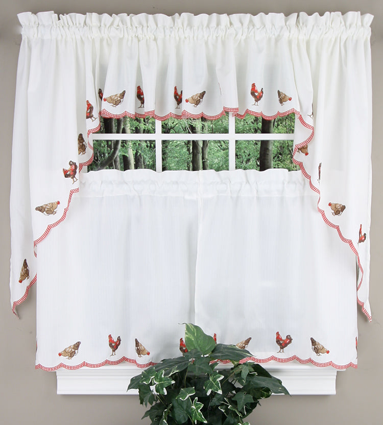 Rooster Kitchen Curtain Embroidered Pair - Crimson - RHF - View all ...