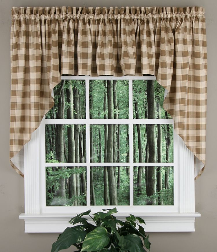 Country Check Swags - Camel - Swags Galore - Jabot & Swag Kitchen Curtains