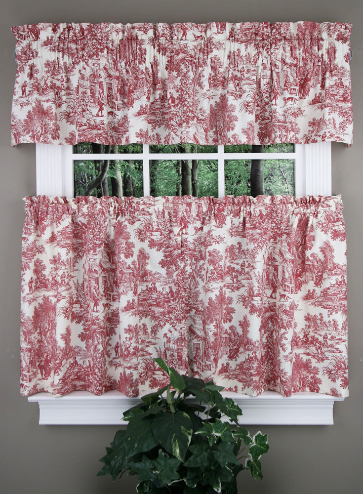 Victoria Park Tailored Valance and Tier Pair - Red Toile - Ellis ...